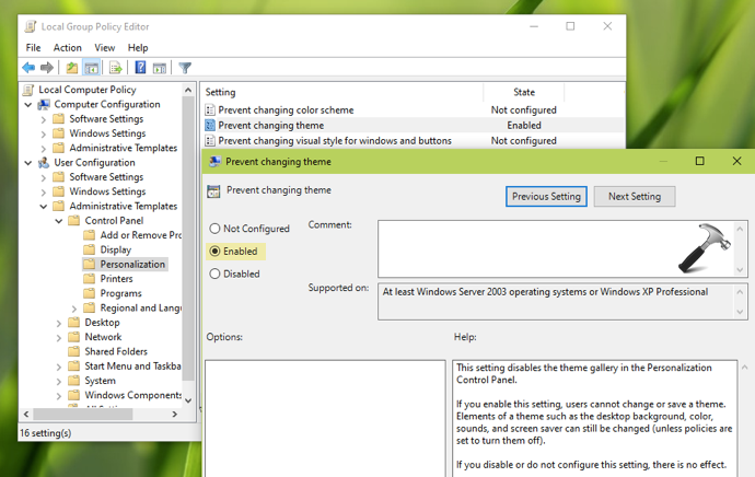 Allow or prevent users from changing theme in Windows Allow or prevent users from changing theme in Windows