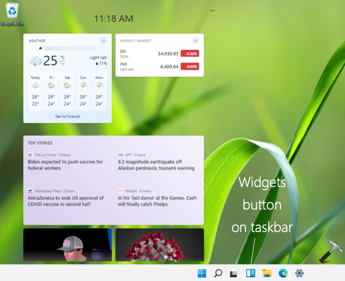 Show or hide Widgets button in Windows 11 Show or hide Widgets button in Windows 11