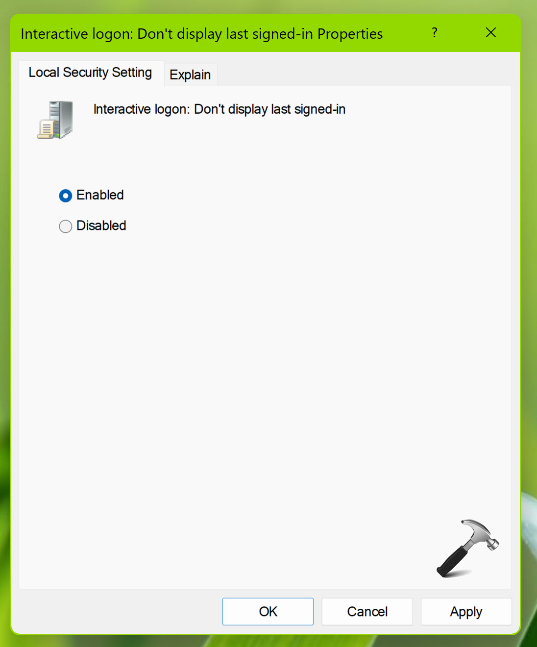 Don't display last signed-in user on Windows 11 login screen Don't display last signed-in user on Windows 11 login screen