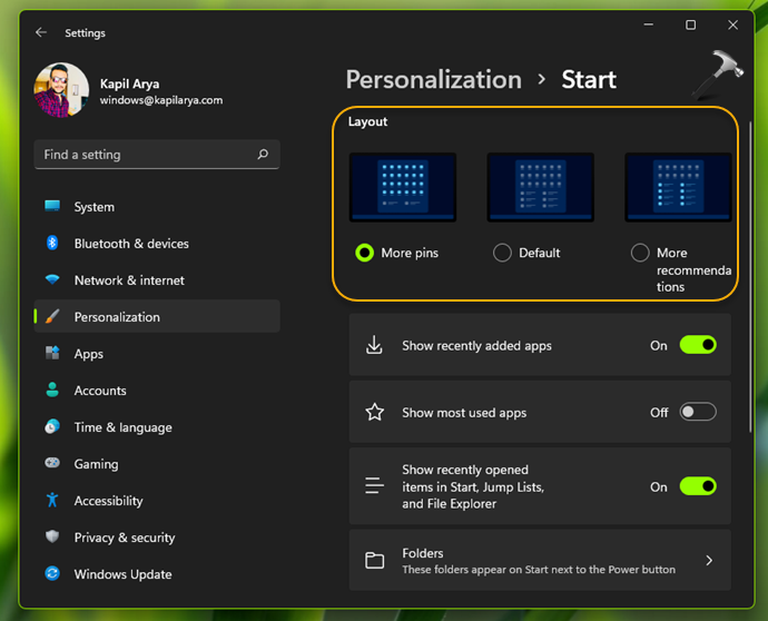 How to change Start Menu layout in Windows 11 How to change Start Menu layout in Windows 11